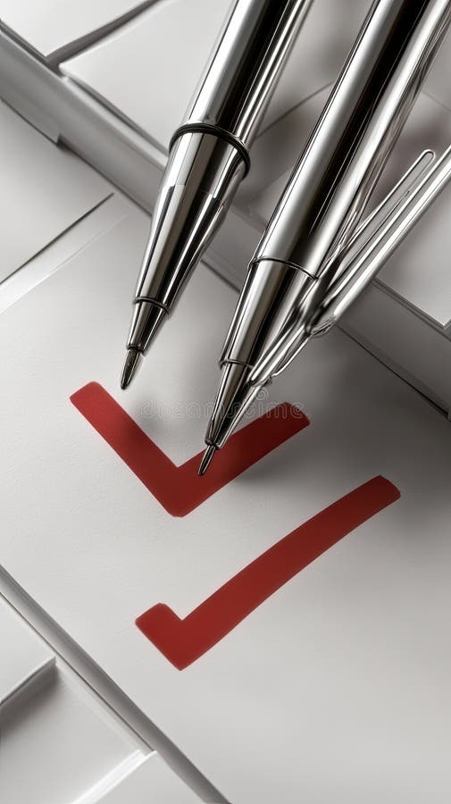 Hand is Outlining Check Boxes on White Paper with a Red Marker, Focused ...