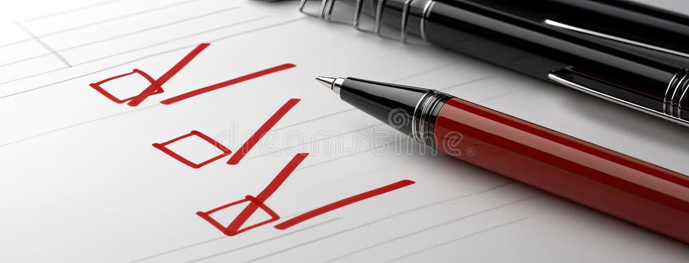 Hand is Outlining Check Boxes on White Paper with a Red Marker, Focused ...
