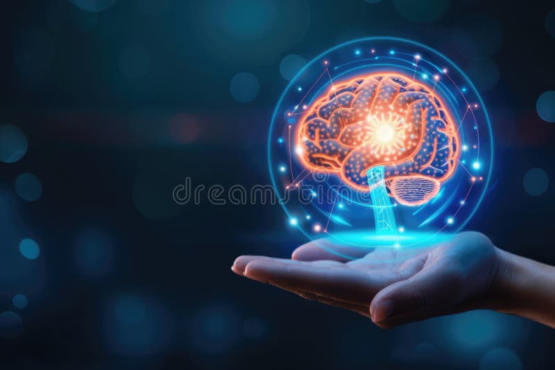 A Hand Outstretched, Cradling a Glowing Digital Brain within a Sphere ...
