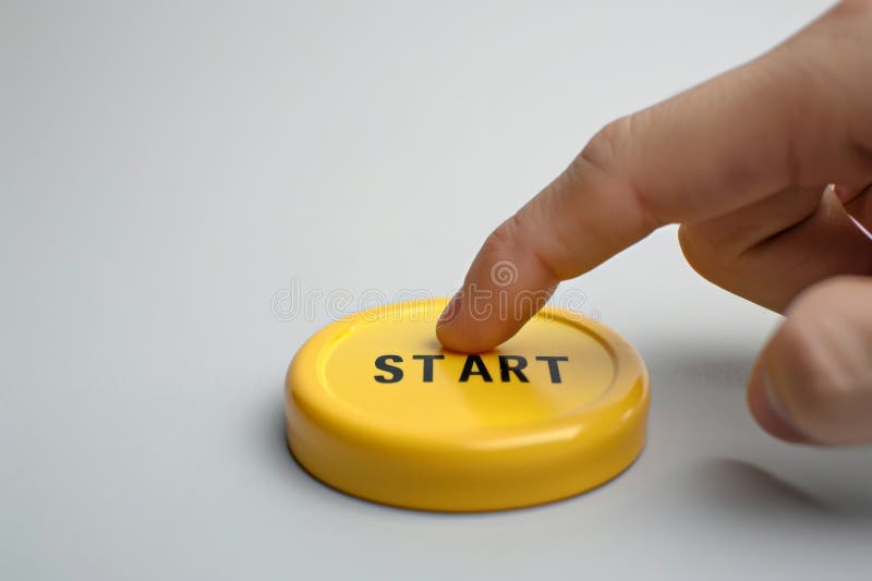 Hand Over Yellow Start Button Stock Illustration - Illustration of ...