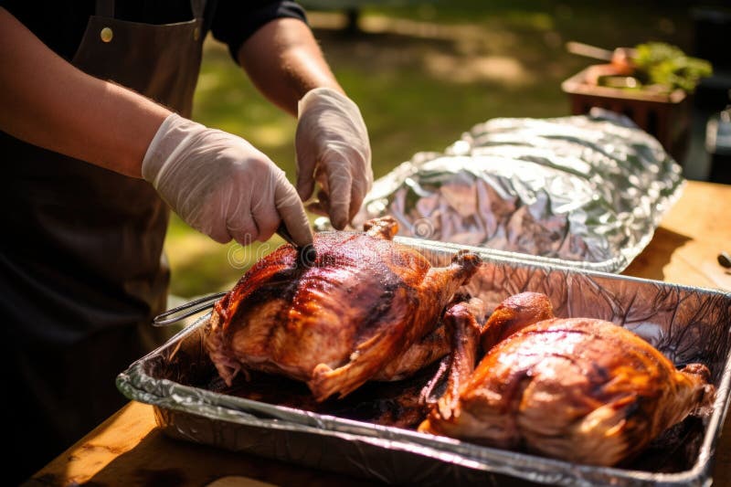 Hand Packing Hickory-smoked Chicken for a Picnic Stock Illustration ...