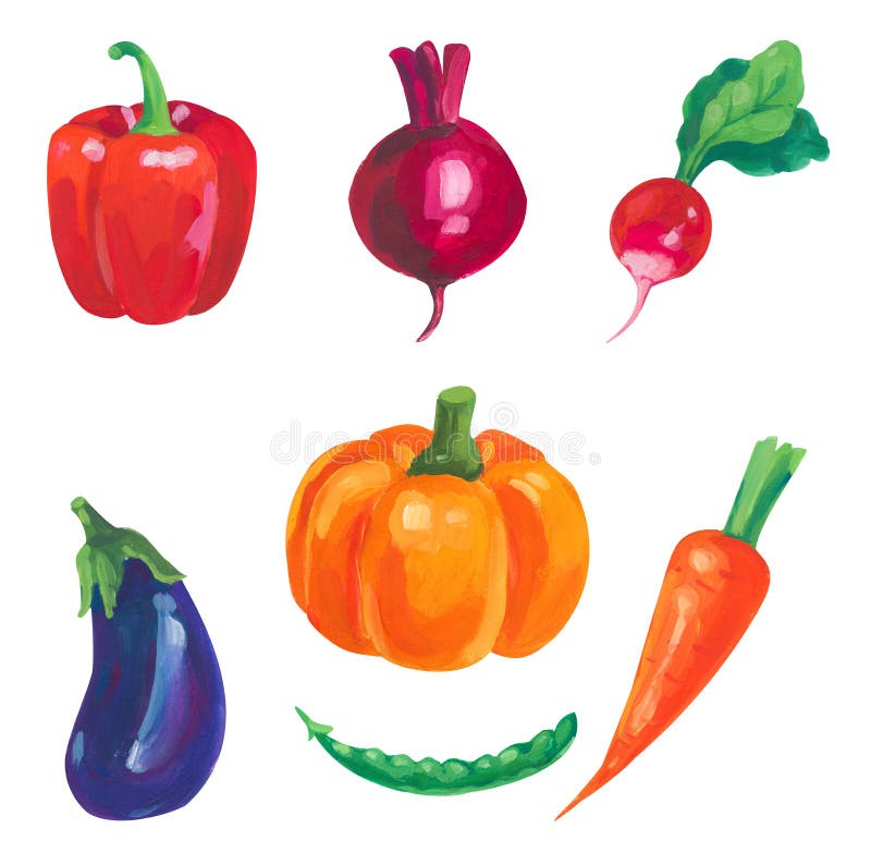 Hand Painted Acrylic or Gouache Vegetables Elements Set Stock ...