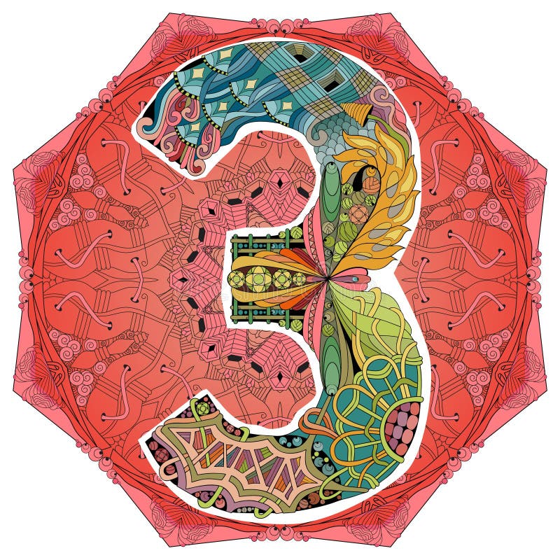 Mandala with Numero Three. Vector Decorative Zentangle Stock Vector ...