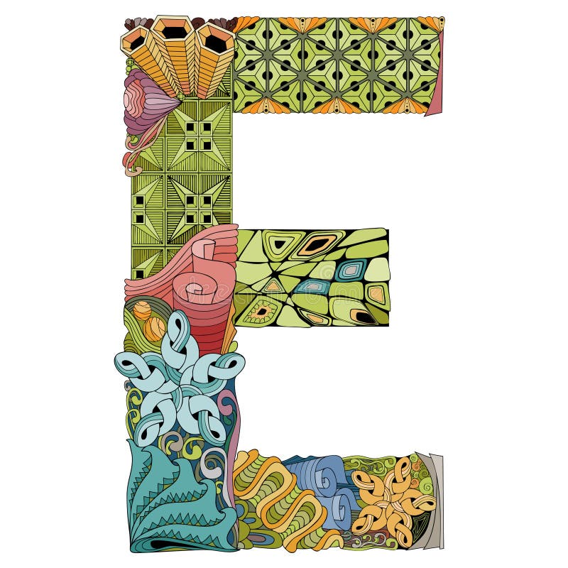 Letter E Zentangle. Vector Decorative Object Stock Vector ...