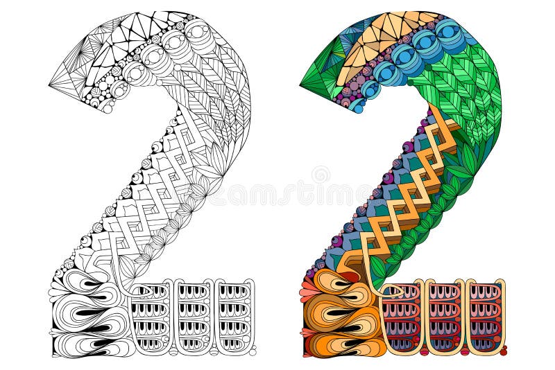 Number Two Zentangle for Coloring. Vector Decorative Object Stock ...
