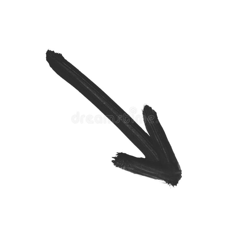 Hand Painted Black Diagonal Paintbrush Arrow Showing Down Stock ...