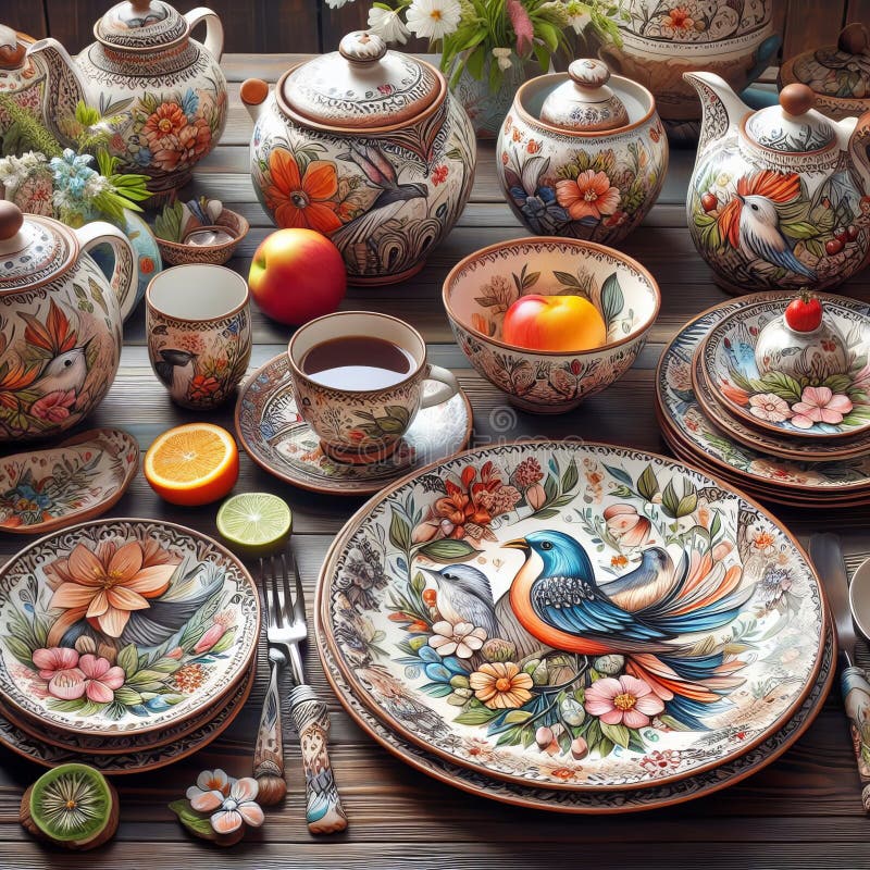 Hand Painted Ceramic Dinnerware Sets K Uhd Very Strange Old Stock Image ...