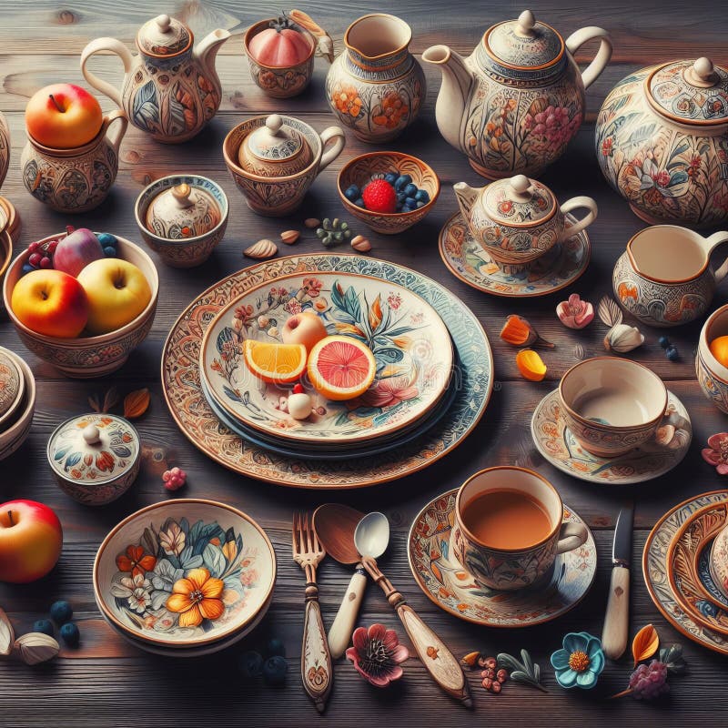 Hand Painted Ceramic Dinnerware Sets K Uhd Very Rare Odd Stock Photo - Image of rare, sets ...