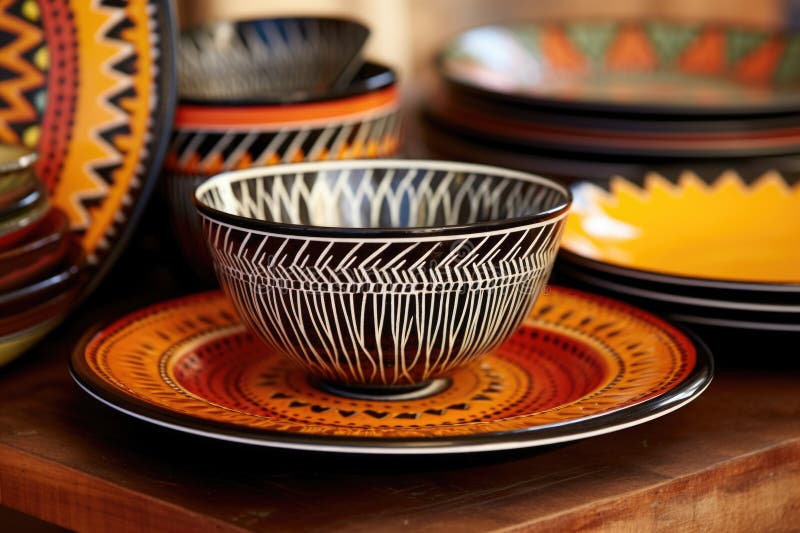 Hand Painted Ceramic Dishware with Traditional African Patterns Stock ...