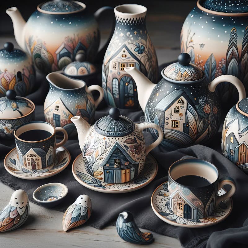 Hand Painted Ceramic Homeware Items Stock Image - Image of aigenerated ...