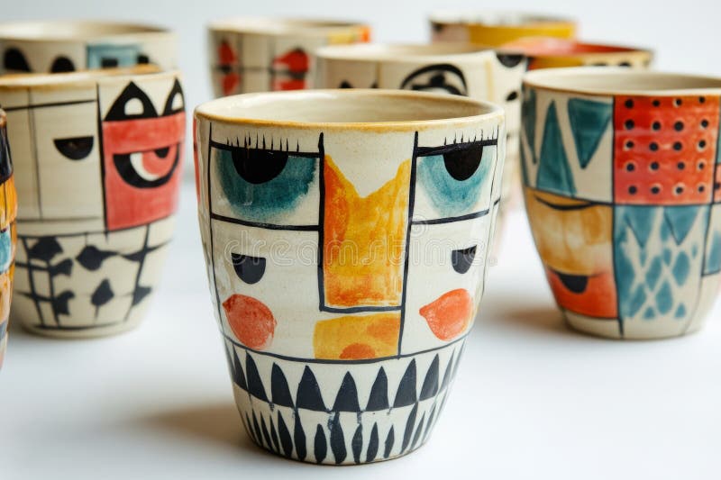 Hand-painted Ceramic Mugs with Unique Abstract Face Designs Showcase ...