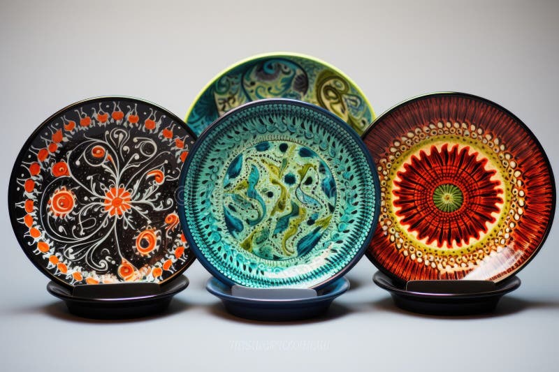 Hand-painted Ceramic Plates in Various Patterns and Colors Stock ...