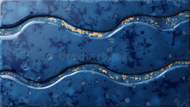 Hand-Painted Ceramic Tile, Blue, Gold, Wave Texture High Quality Image ...