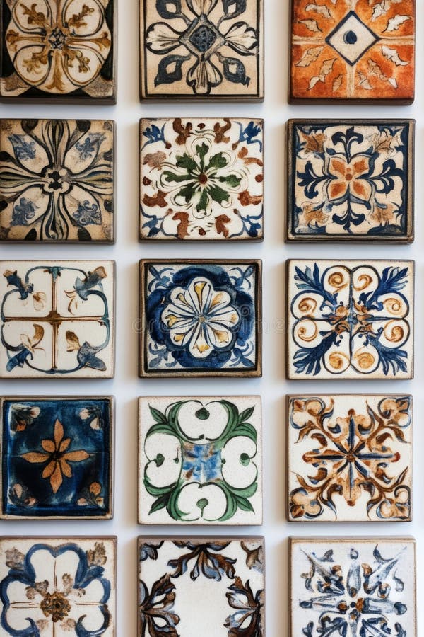 Hand-Painted Ceramic Tiles Display Stock Illustration - Illustration of ...