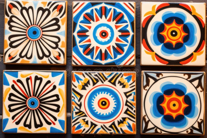 Hand Painted Ceramic Tiles with Geometric Patterns Stock Illustration ...