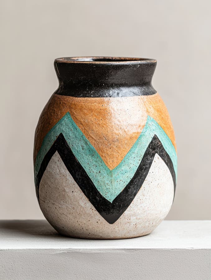 Hand-painted Ceramic Vase with Geometric Pattern Stock Illustration ...