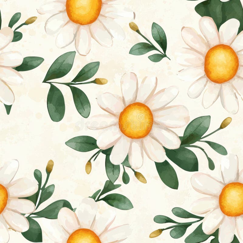 Hand-Painted Daisies and Soft Greenery in Seamless Floral Design ...