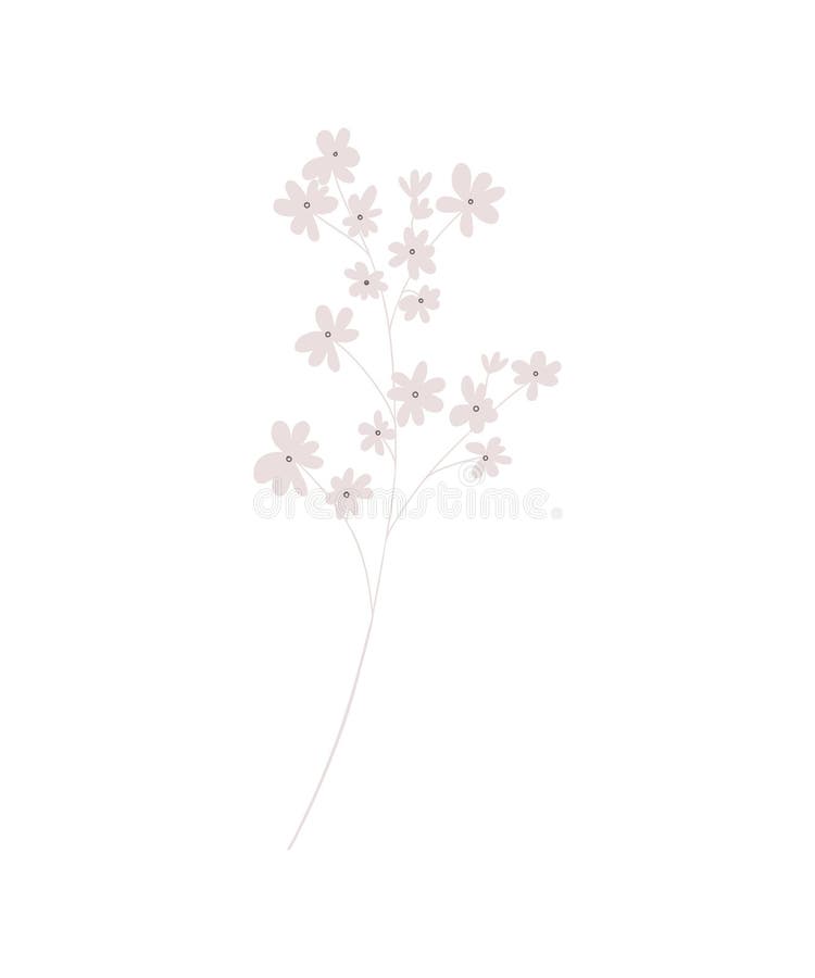 Hand-painted Delicate Thin Pink Twig with Small Flowers Stock Vector ...