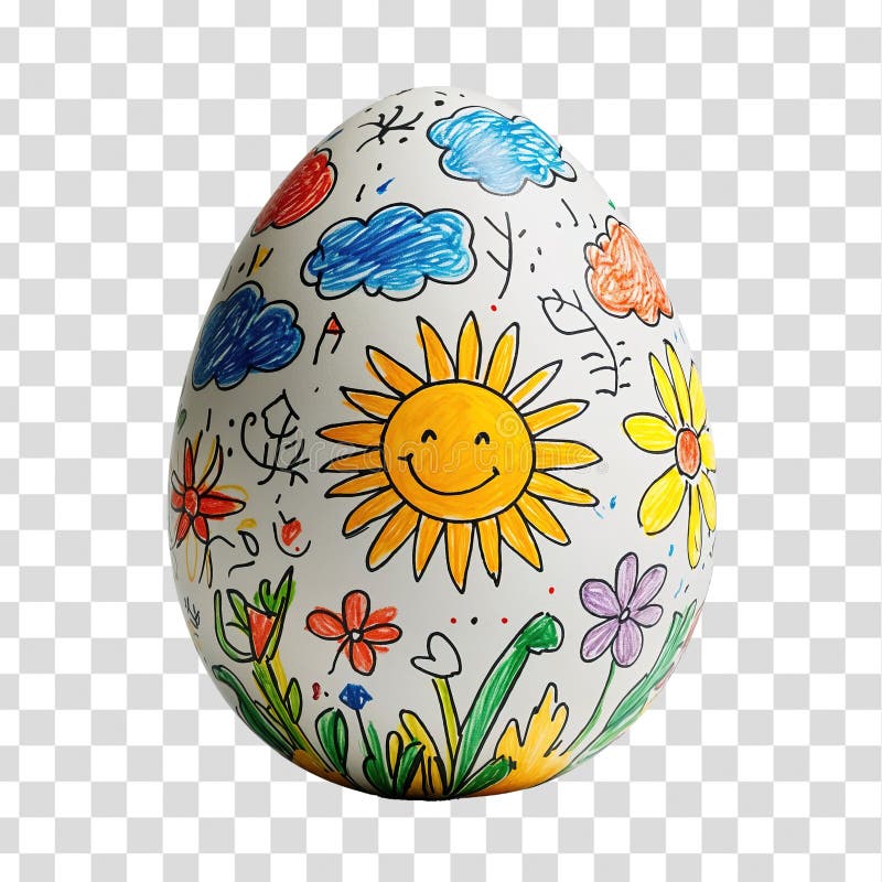 Hand Painted Easter Egg with a Sun and Flowers. the Sun is Smiling and ...