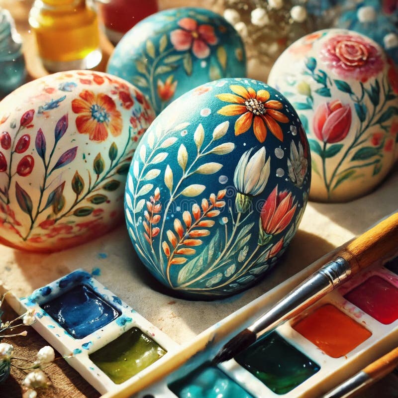 Hand-painted Easter Eggs with Intricate Floral Watercolor Designs Stock ...