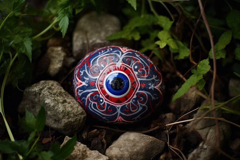 A Hand-painted Evil Eye on a Stone, Placed in a Garden Stock ...