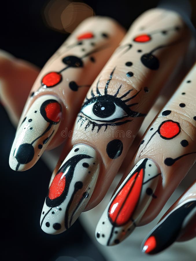 Hand Painted Eye Red Black Polka Dots Stock Photos - Free & Royalty ...