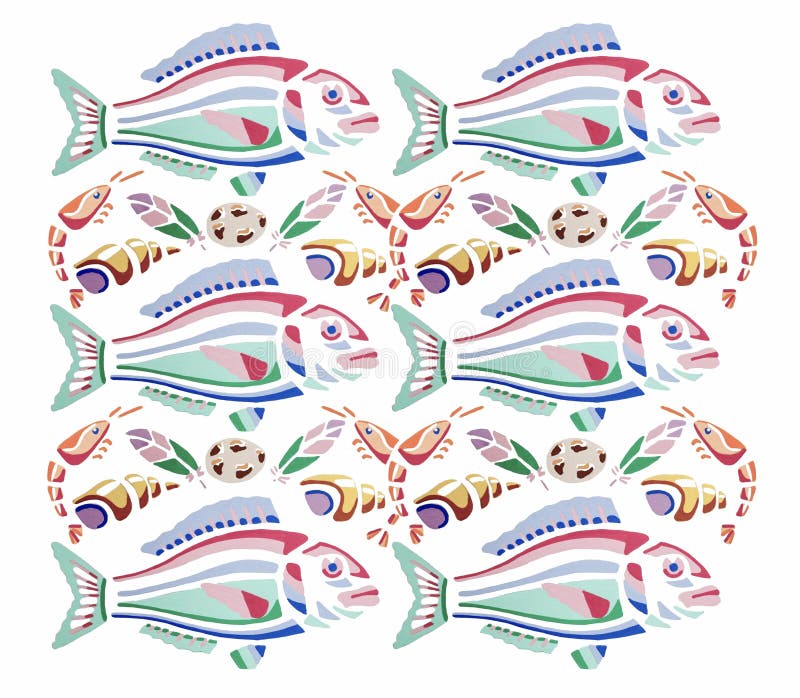 Hand Painted Fish Pattern Illustration Stock Illustration ...