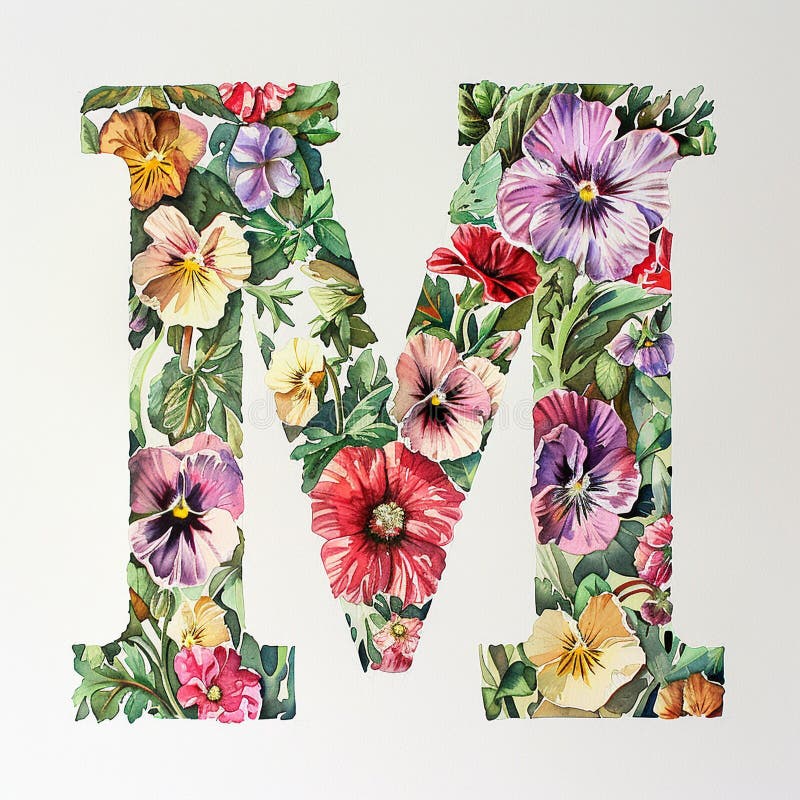 Hand Painted Floral M Letter. AI Generated. Stock Illustration ...