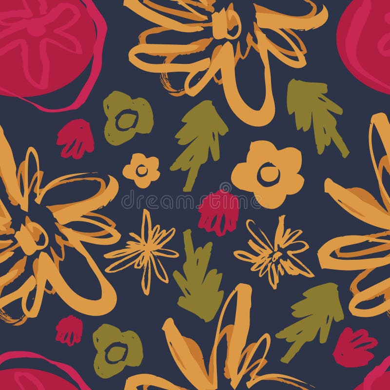 Hand Painted Floral Seamless Pattern Stock Vector - Illustration of ...
