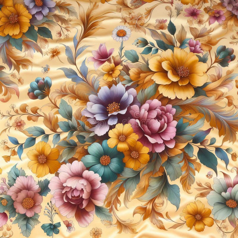 Hand Painted Floral Silk Silk on Which Floral Patterns are Ha Stock Illustration - Illustration ...