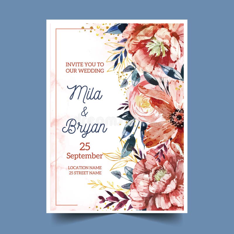 Hand Painted Floral Wedding Invitation Vector Design Illustration Stock ...