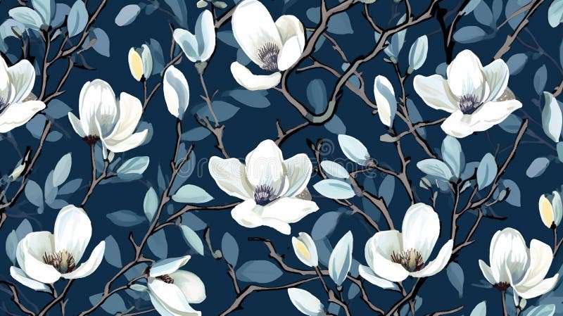 Magine Block Print Style Rendering Half-drop Repeat Pattern with Leaves ...