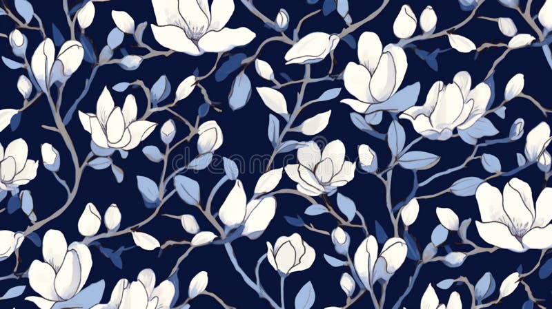 Magine Block Print Style Rendering Half-drop Repeat Pattern with Leaves ...