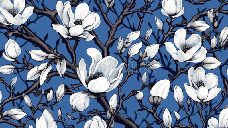 Magine Block Print Style Rendering Half-drop Repeat Pattern with Leaves ...