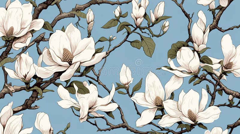 Magine Block Print Style Rendering Half-drop Repeat Pattern with Leaves ...