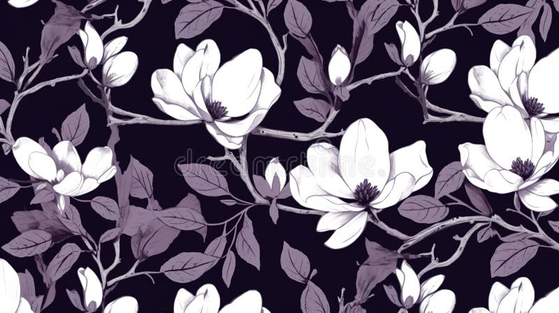 Magine Block Print Style Rendering Half-drop Repeat Pattern with Leaves ...