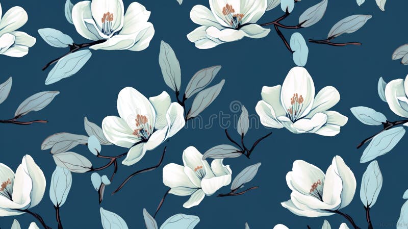 Magine Block Print Style Rendering Half-drop Repeat Pattern with Leaves ...