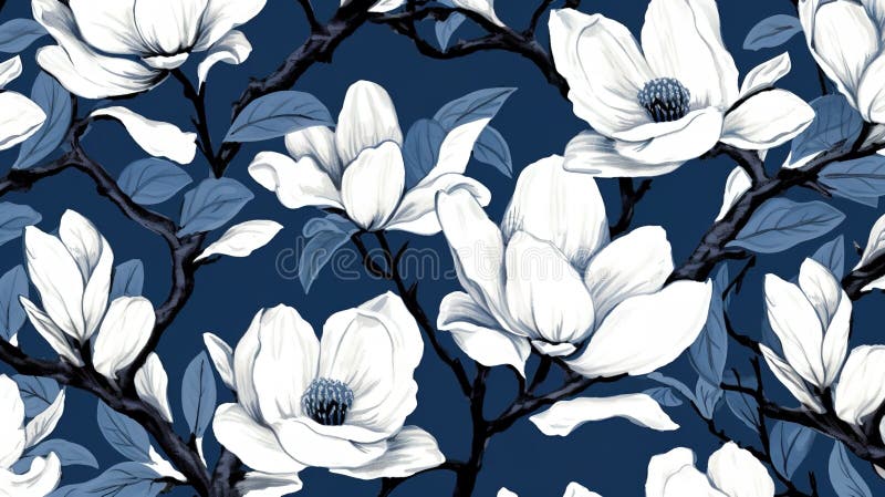 Magine Block Print Style Rendering Half-drop Repeat Pattern with Leaves ...