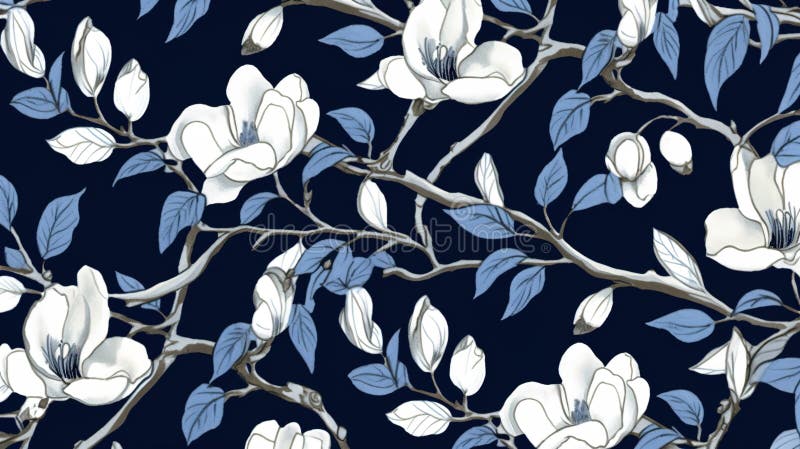 Magine Block Print Style Rendering Half-drop Repeat Pattern with Leaves ...