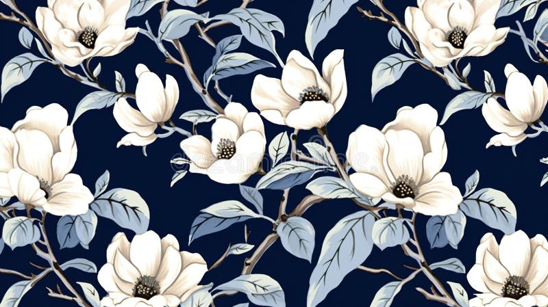 Magine Block Print Style Rendering Half-drop Repeat Pattern with Leaves ...