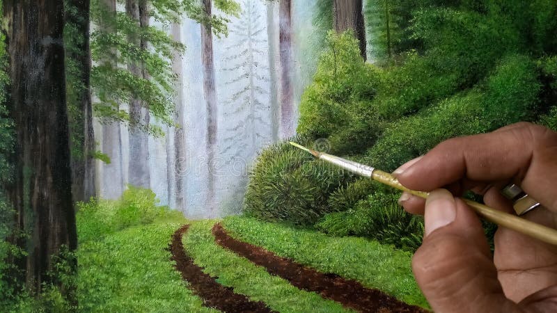 Hand painted forest stock illustration. Illustration of mountain ...