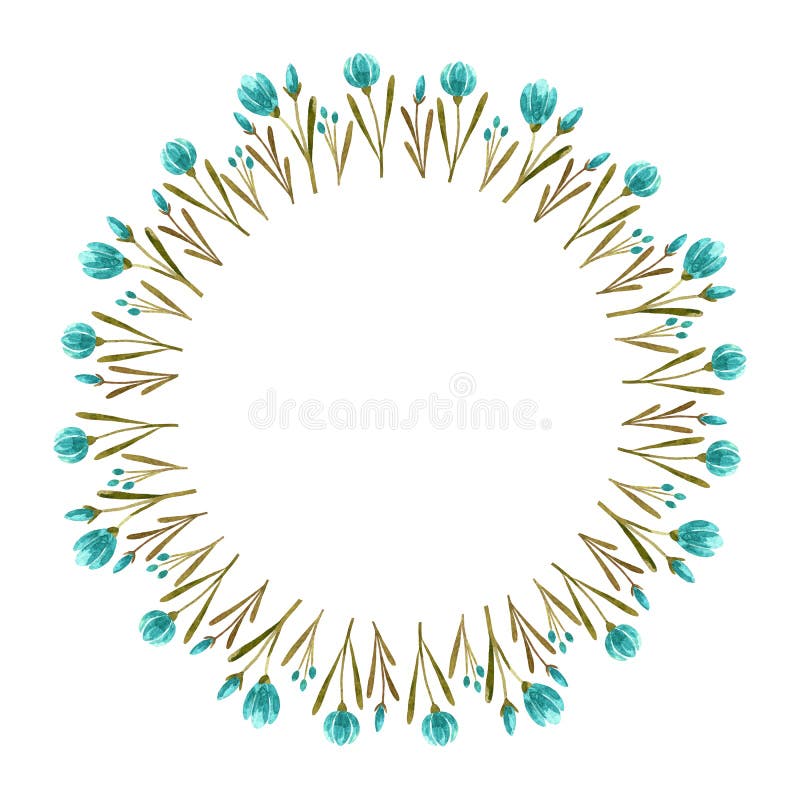 Hand Painted Frame Made of Tiny Pale Blue Flowers. Stock Illustration ...