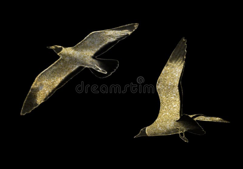 Hand Painted Gold Glitter Birds Illustration. Stock Illustration ...