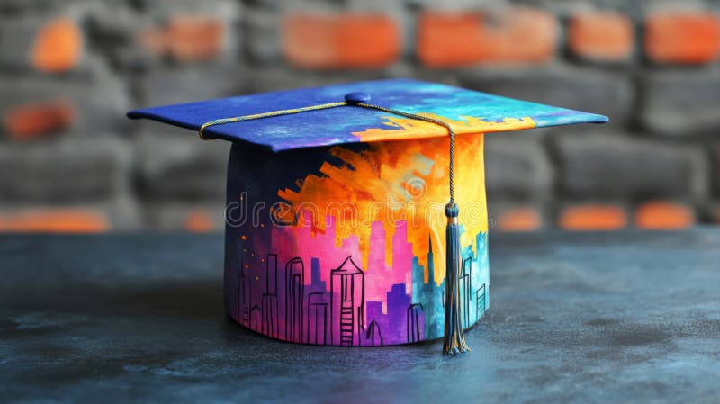 Hand Painted Graduation Cap Cityscape Design Stock Illustration ...