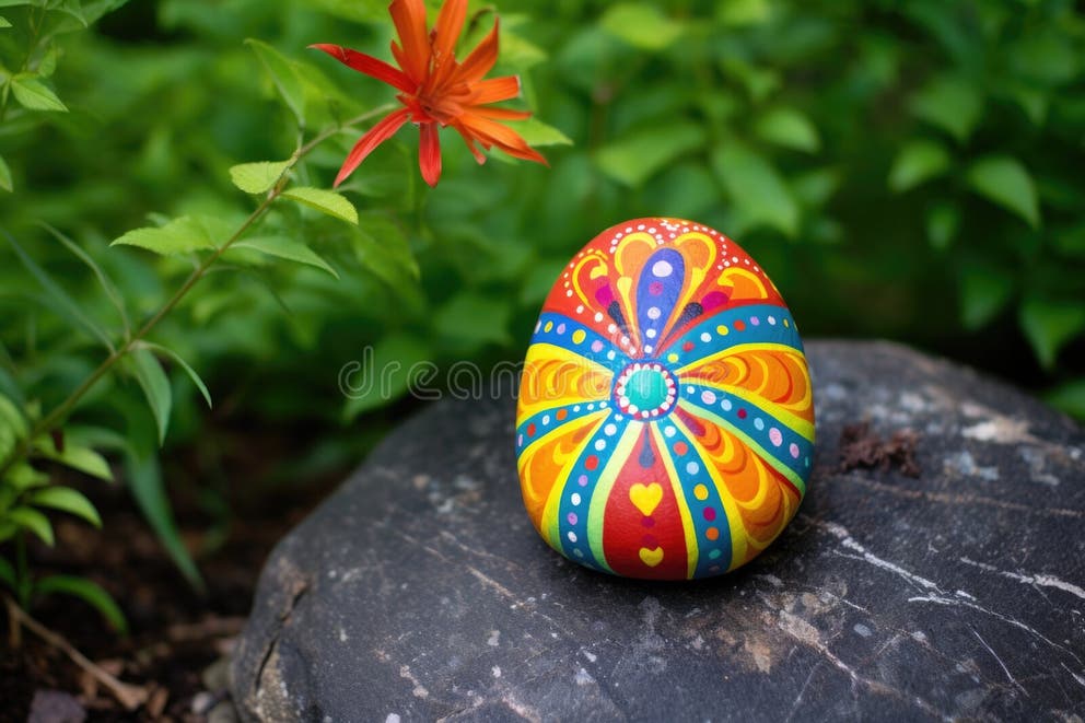 A Hand-painted Gratitude Rock on a Nature Backdrop Stock Illustration ...