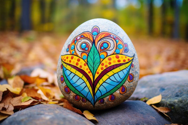 A Hand-painted Gratitude Rock on a Nature Backdrop Stock Illustration ...