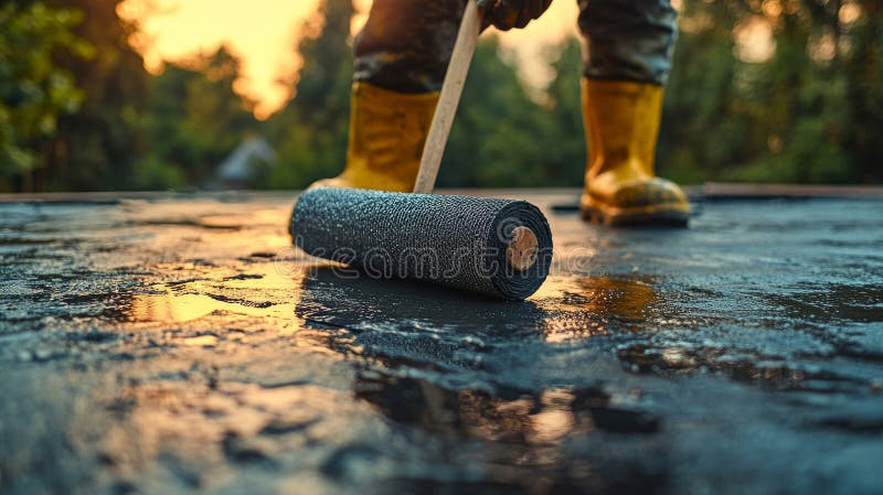 Hand-painted the Gray Floor with a Paint Roller for Waterproofing ...