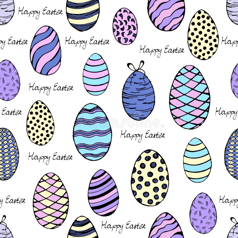 Hand-painted Happy Easter Seamless Background. Sketch of the Colourful Eggs. Easter Eggs ...
