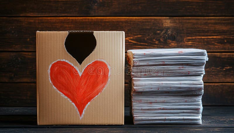 Hand Painted Heart on Cardboard Box and Stack of High Quality Image ...
