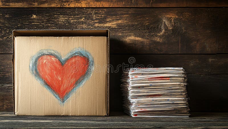 Hand Painted Heart on Cardboard Box with Stack of High Quality Image ...